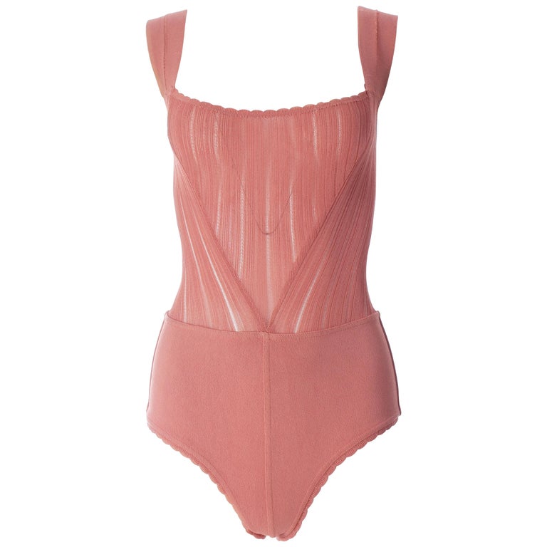 Azzedine Alaia pink knitted bodysuit, S/S 1992 at 1stDibs