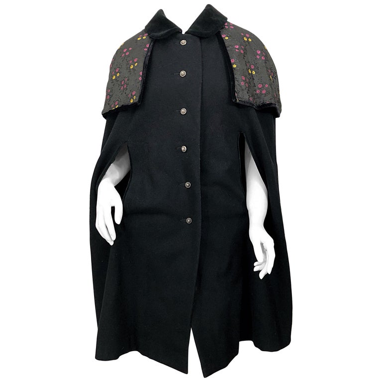 1960s German Made Black Wool Vintage 60s Chic Swing Cape Jacket Coat ...