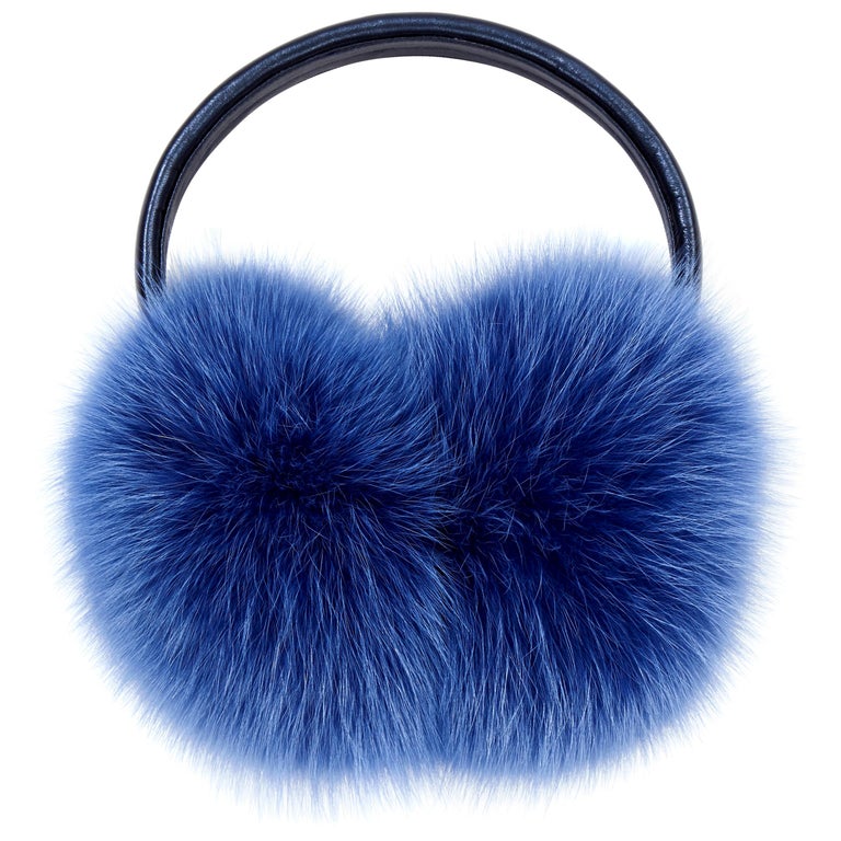 Verheyen London Ear Muffs in Sky Blue Fox Fur at 1stDibs