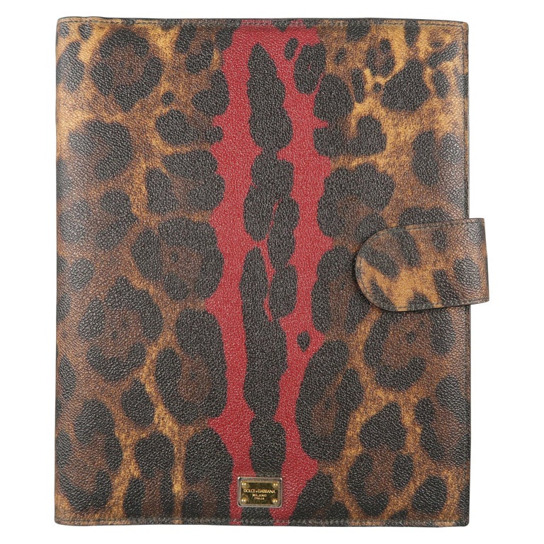 DOLCE and GABBANA Tan and Burgundy Coated Leopard Print Canvas Tablet ...