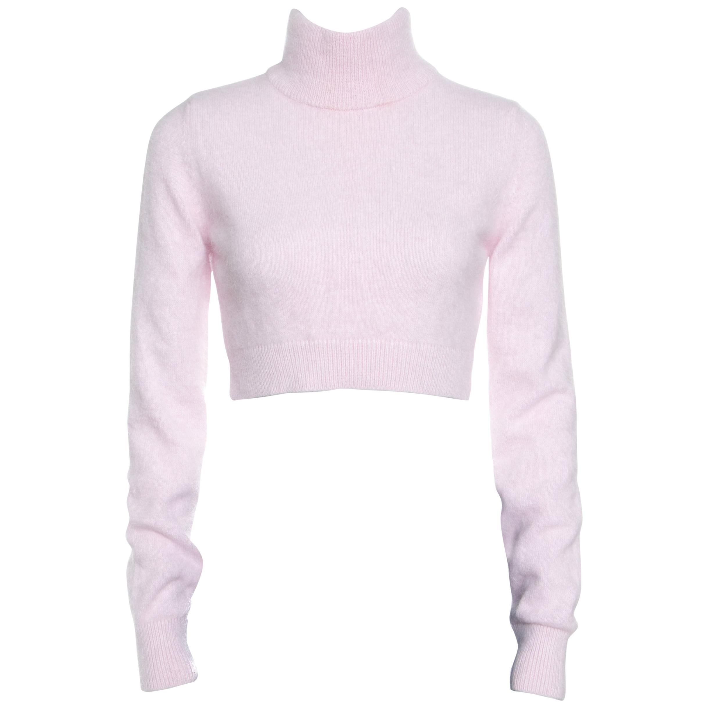 Balmain Pale Pink Wool Cropped High Neck Sweater S For Sale at 1stDibs ...