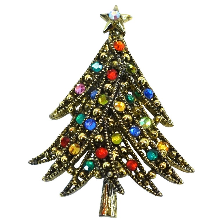 Vintage Signed Hollycraft Christmas Holiday Tree Brooch at 1stDibs ...