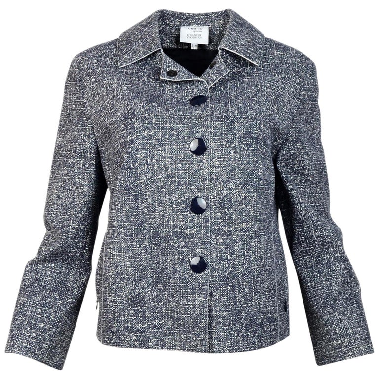 Akris Navy/White Tweed Print Jacket Sz 12 at 1stDibs