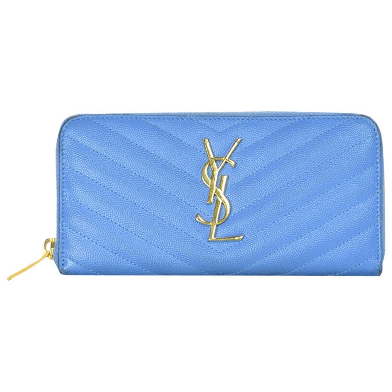 Saint Laurent Baby Blue Grain De Poudre Leather Chevron YSL Monogram ...