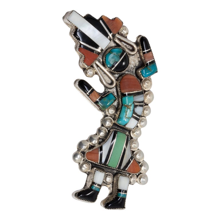 Zuni Native American Rainbow Man Pin Brooch, Coral, Turquoise, Sterling ...