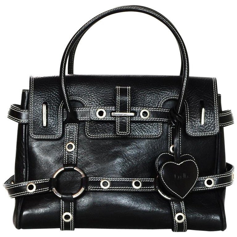 Luella Black Leather Gisele Satchel Handbag W/ White Contrast Stitching ...