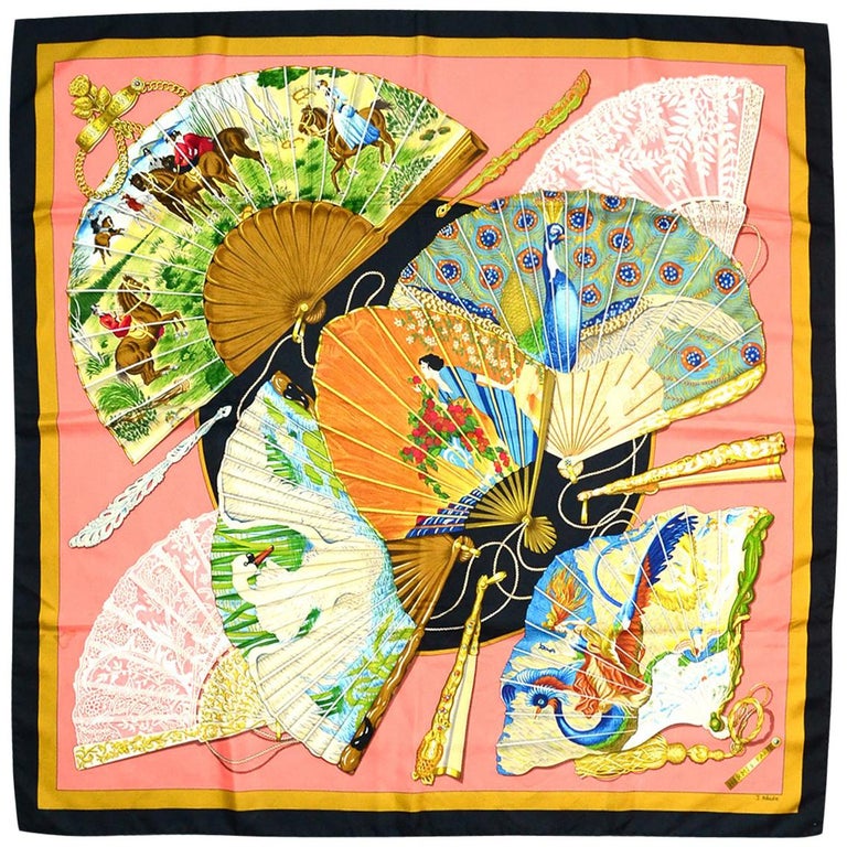 Hermes Black/Multicolor Brise De Charme Fan Print 90cm Silk Scarf For ...