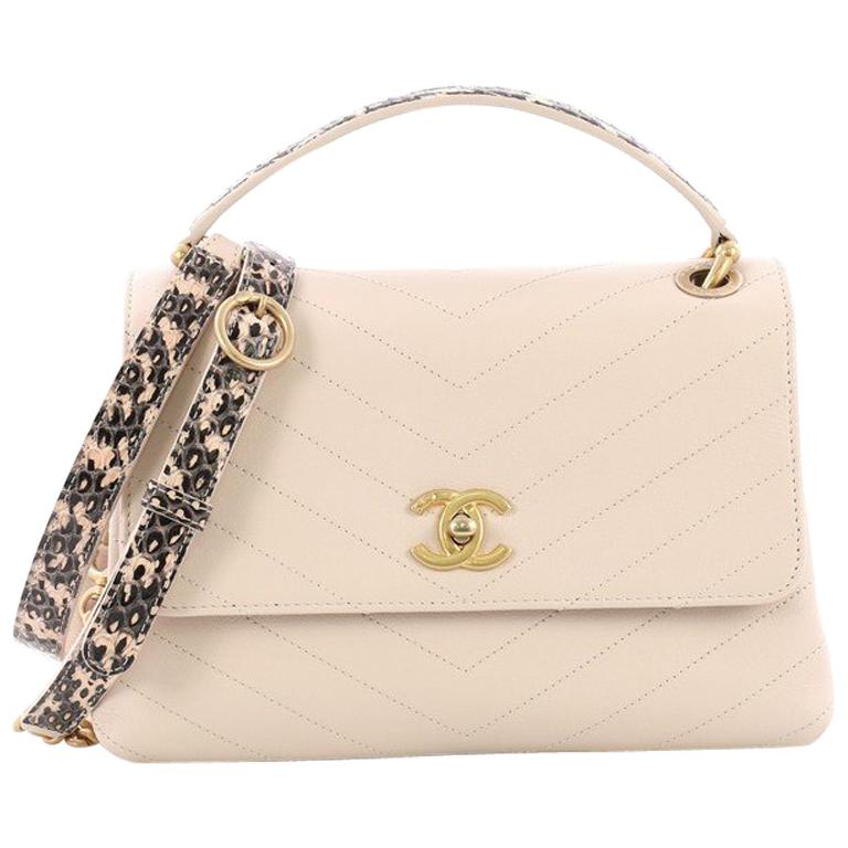 Chanel Chevron Chic Top Handle Bag Chevron Calfskin with Elaphe Small ...