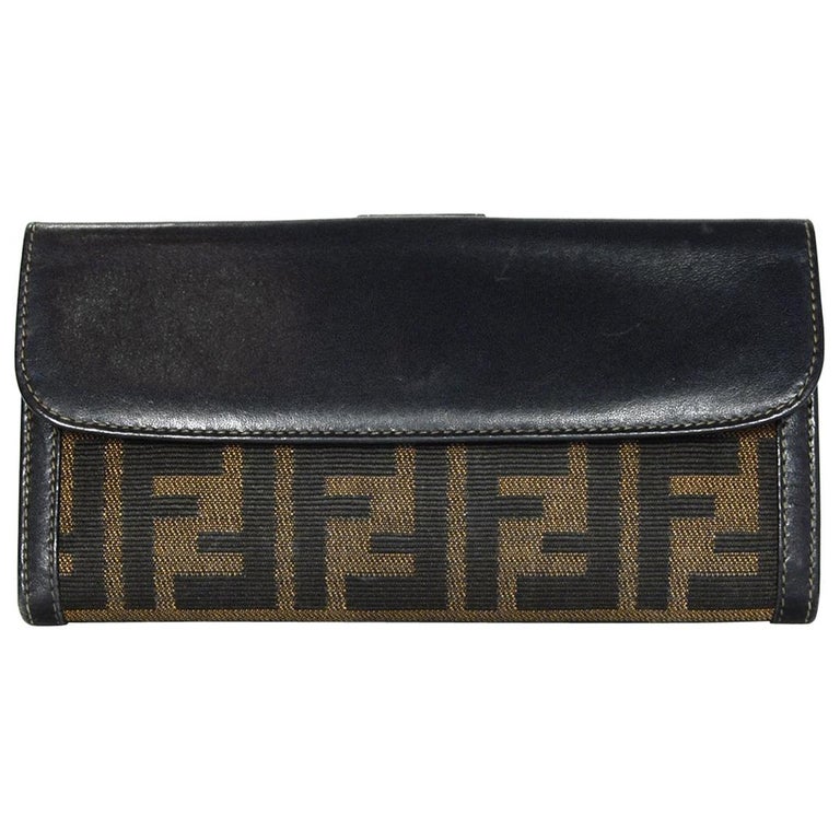 Fendi Brown Zucca Monogram Long Wallet W/ Leather Trim For Sale at 1stDibs