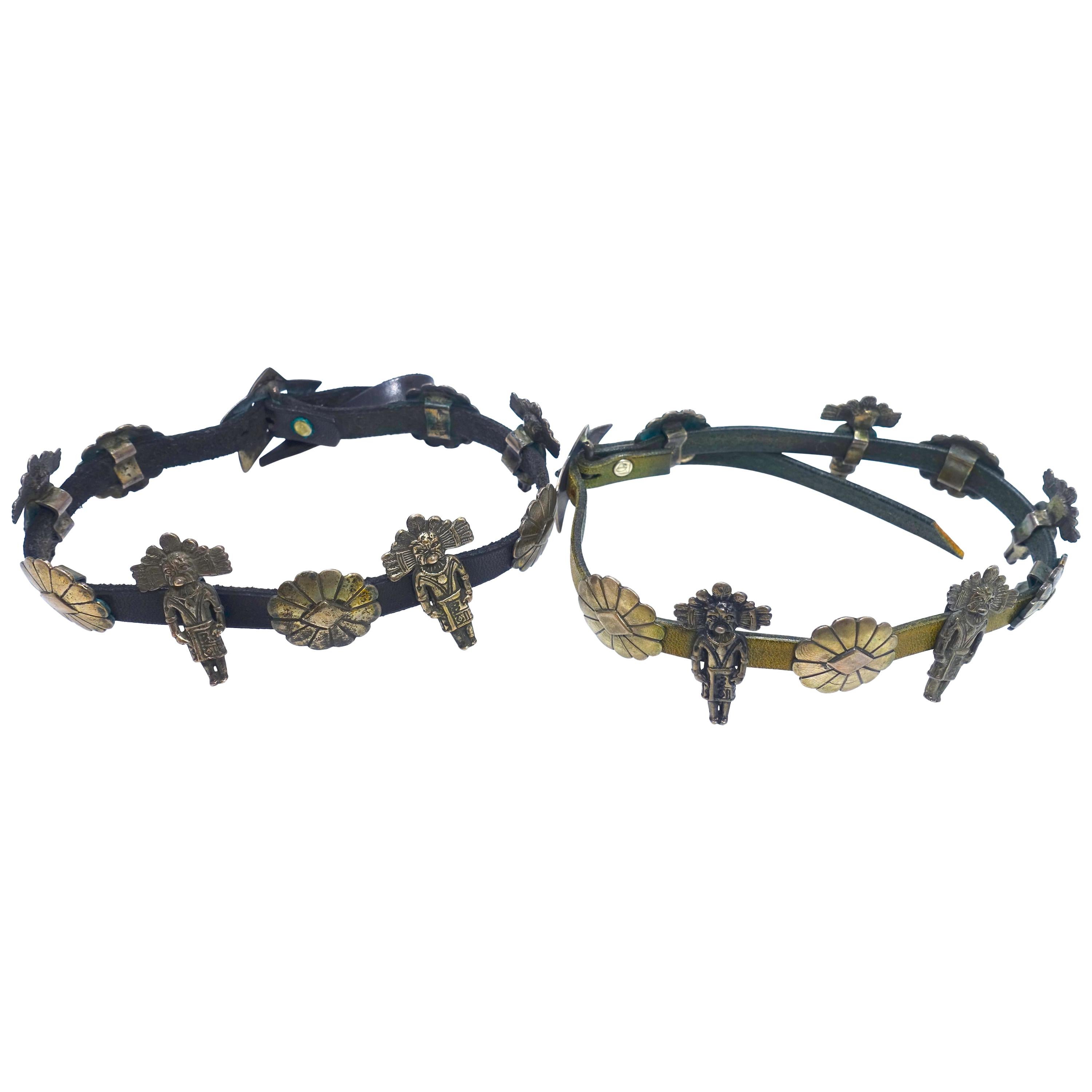 Vintage Arthur Goldstein Sterling Silver and Black, Green Leather Boot ...