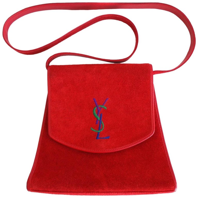 1980s Yves Saint Laurent "YSL" Red Suede Bag at 1stDibs