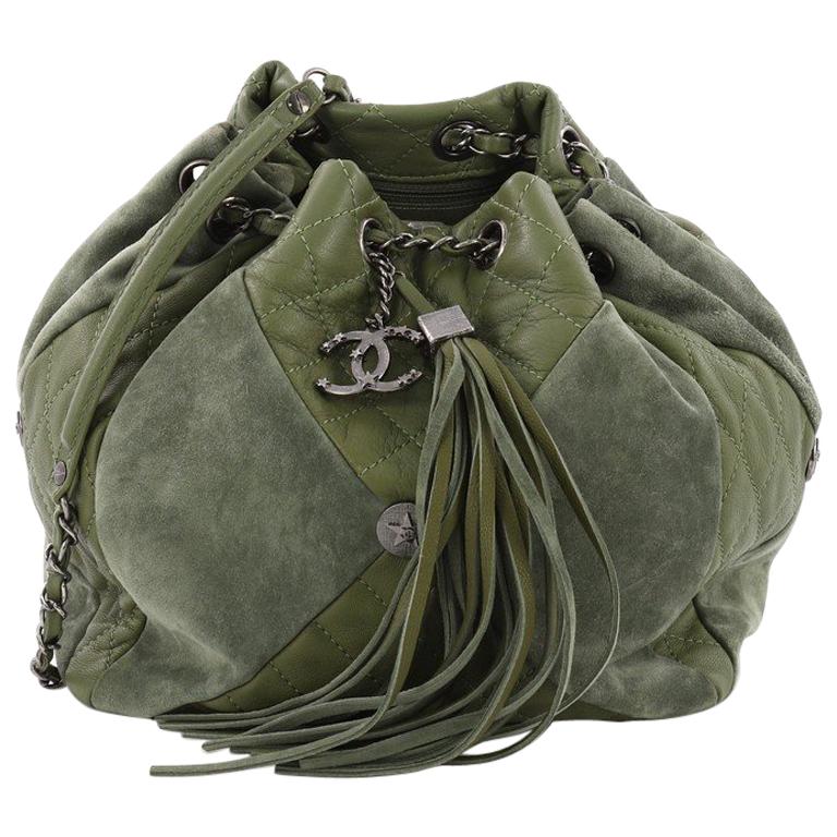 Chanel Patchwork Drawstring Bag Quilted Leather and Suede Small at 1stDibs