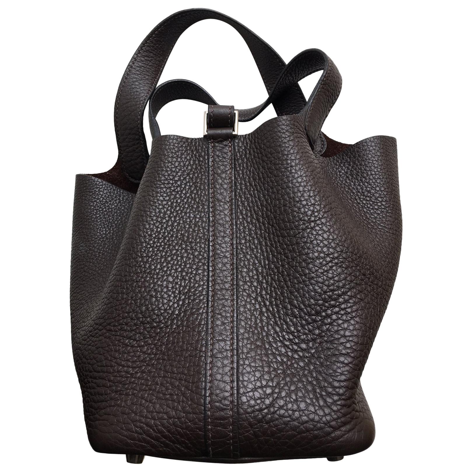 Hermes Mini Picotin in Chocolate Togo at 1stDibs