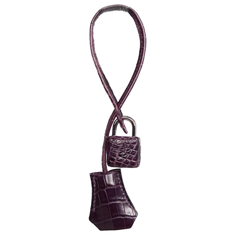 Hermes Amethyst Purple Porosus Crocodile Clochette Palladium/Silvertone ...
