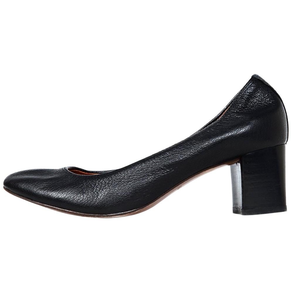 Lanvin Black Leather Stacked Heels Sz 38 at 1stDibs
