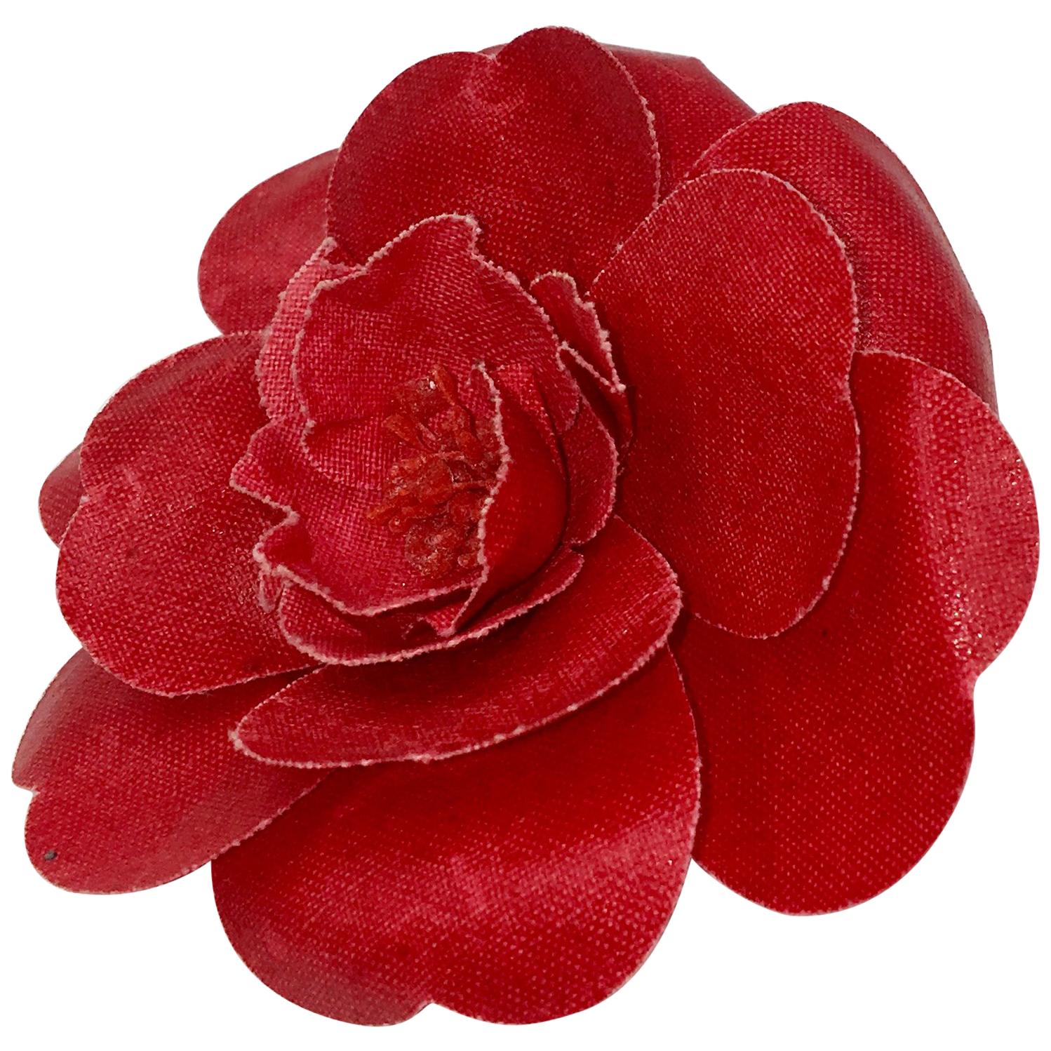 Chanel Camelia Red brooch at 1stDibs