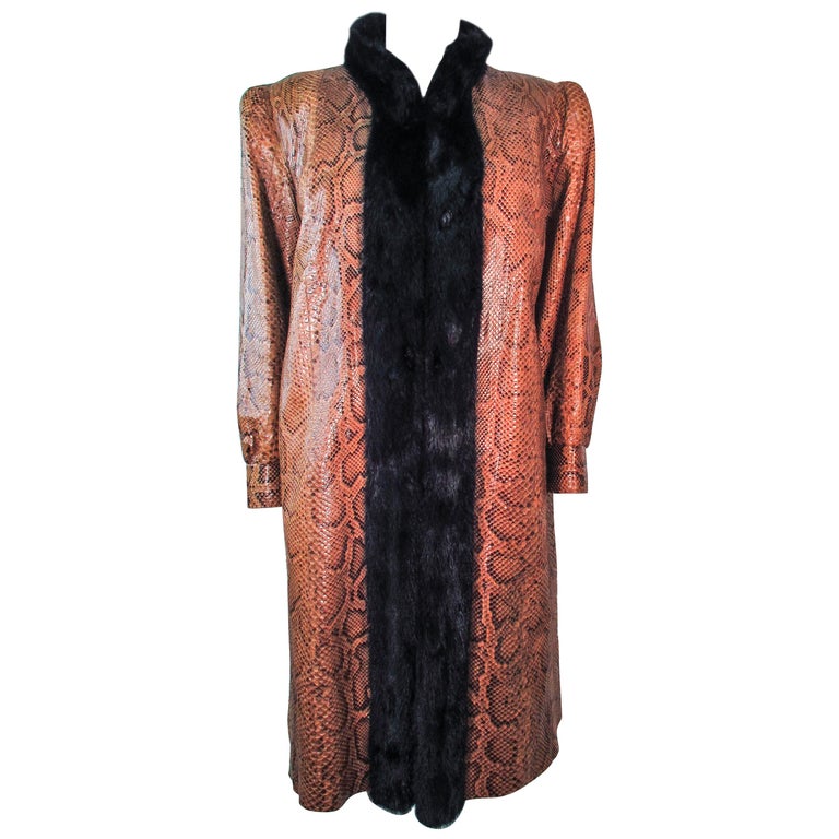 1970's Snakeskin Coat with Mink Trim and Sheared Detachable Lining Size ...