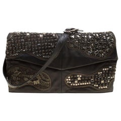 Valentino Black Leather Embellished Flat Shoulder Bag For Sale at 1stDibs
