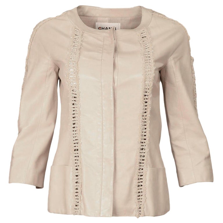 Chanel Beige Leather Jacket W/ Ladder Braiding Sz 34 For Sale at 1stDibs