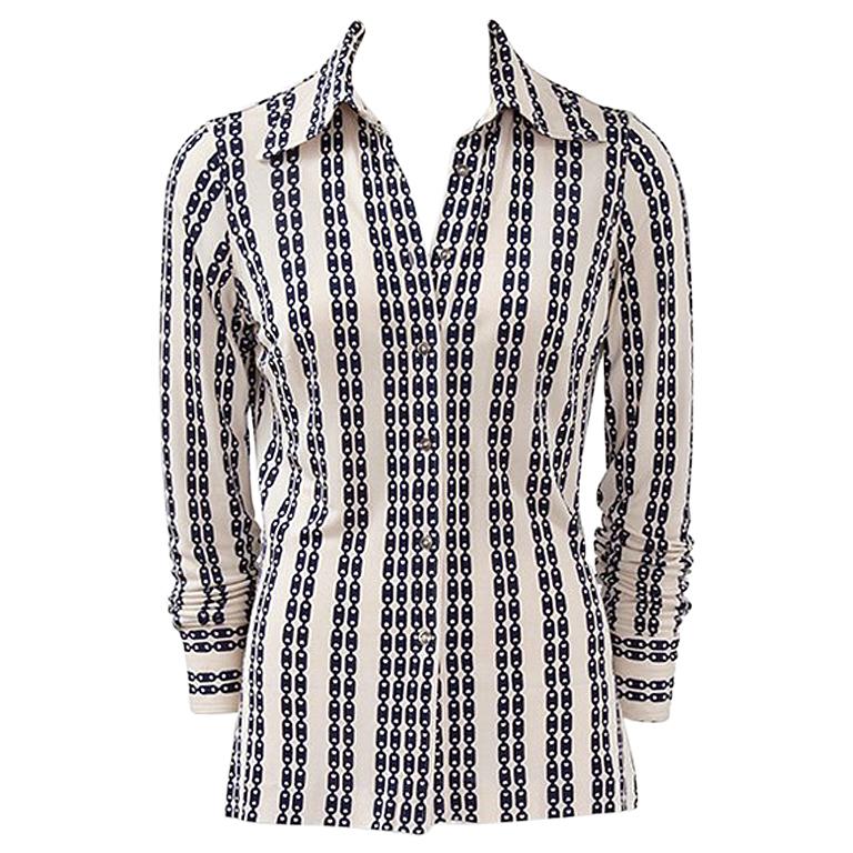 Céline Printed Silk Jersey Day Shirt Blouse at 1stDibs