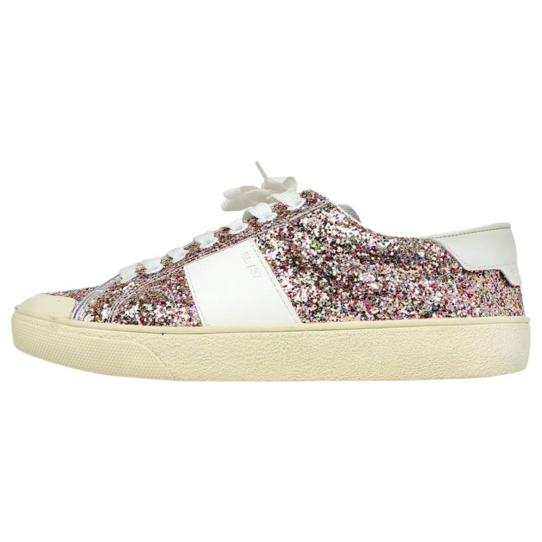Yves Saint Laurent Pink Glitter Low-Top Court Classic Sneakers Sz 38 ...
