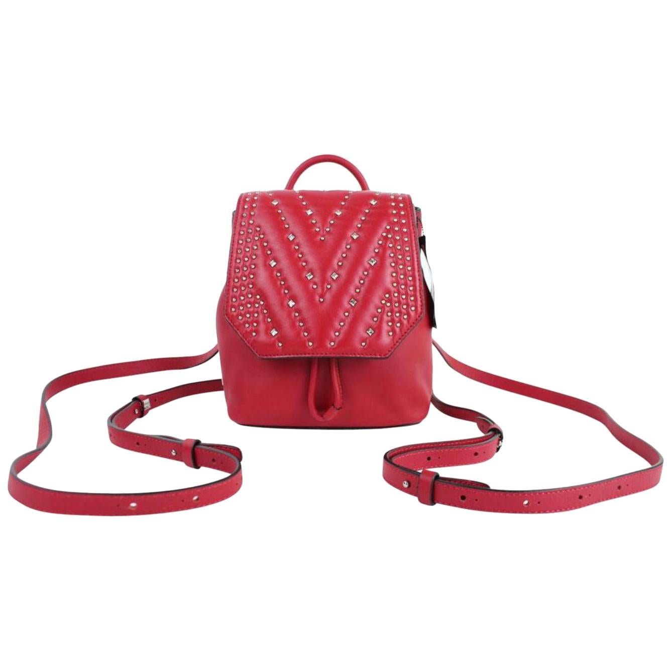 MCM Quilted Mini Diamond Disco Crystal 17mct916 Red Leather Backpack ...