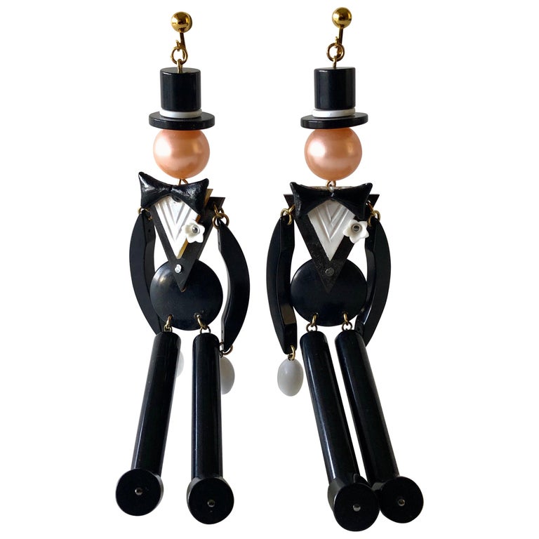 Articulated Artisan Dandy Top Hat Statement Earrings For Sale at 1stDibs