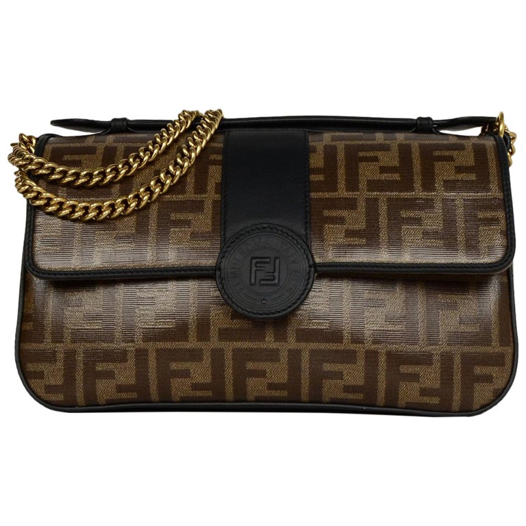 Fendi 2018 Black/Brown Leather and Canvas FF Monogram Crossbody Bag rt ...