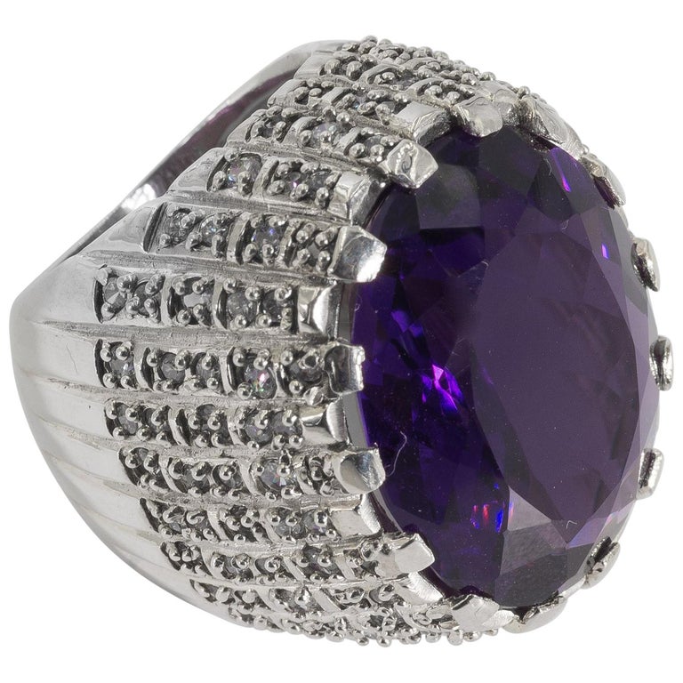 Large Real Amethyst Set In A CZ Pave Sterling Chunky Ring at 1stDibs ...