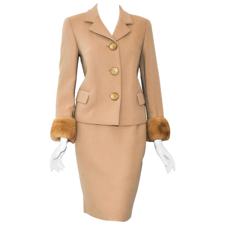 Genny Mid-Weight Wool Suit With Wide Mink Cuffs at 1stDibs