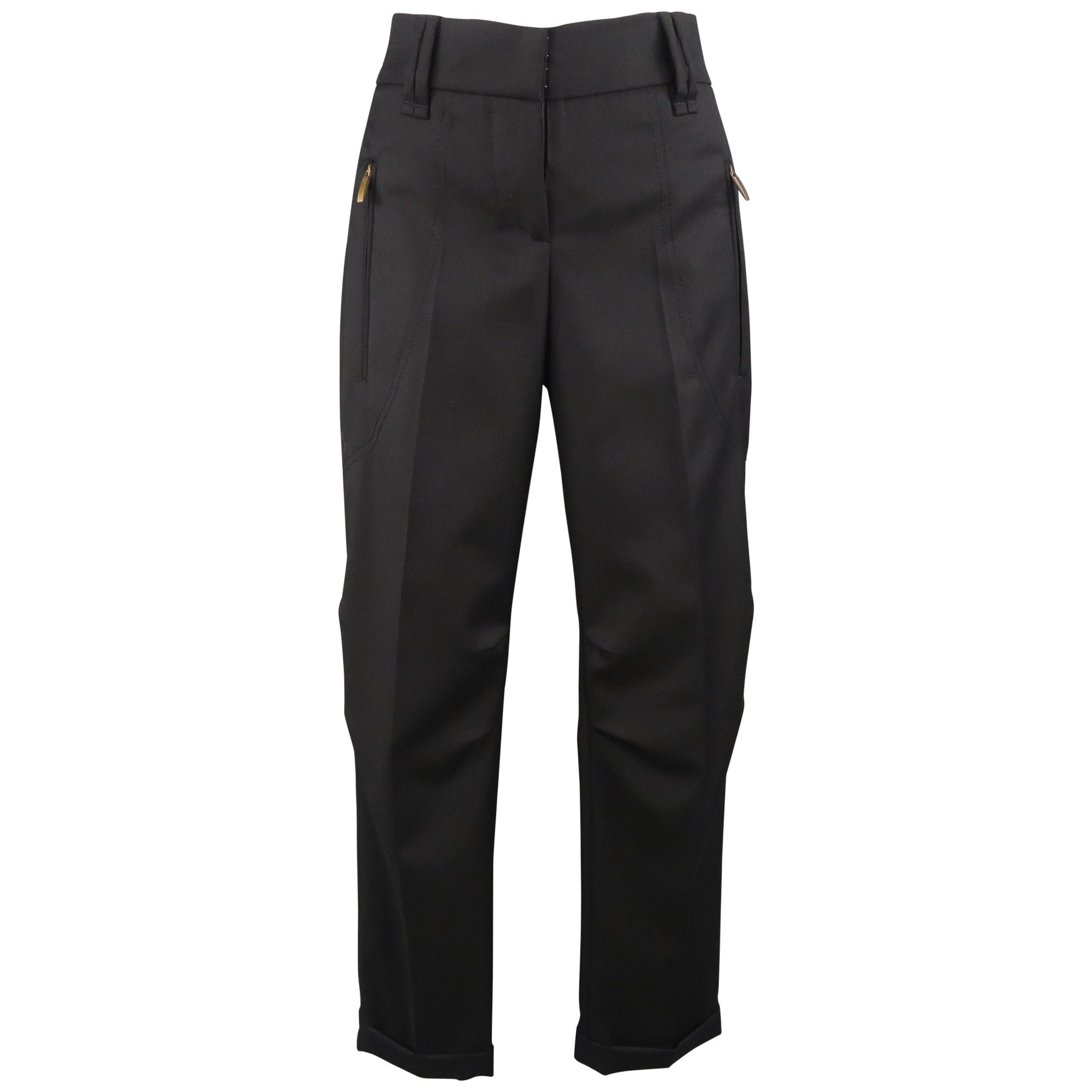 GUNEX x BRUNELLO CUCINELLI Size 2 Black Virgin Wool Zip Dress Pants at ...