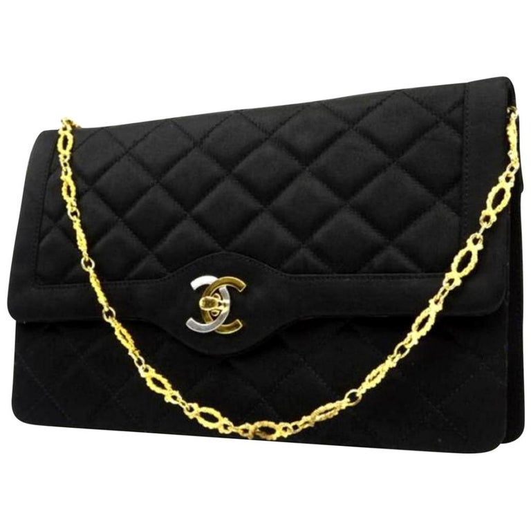 Chanel Two-tone Cc Logo Paris Edition Flap 224337 Black Quilted Satin ...