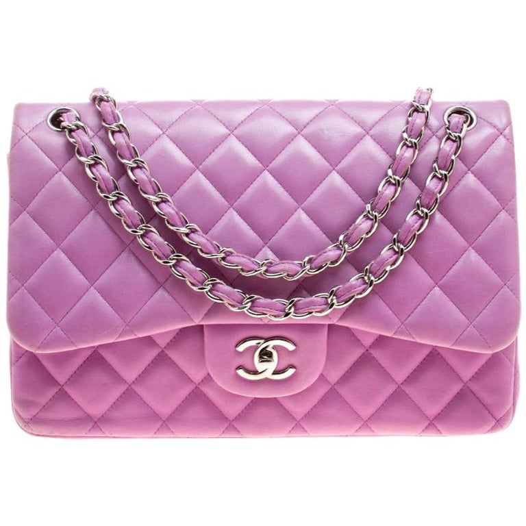 Chanel Lilac Quilted Leather Jumbo Classic Double Flap Bag For Sale at ...