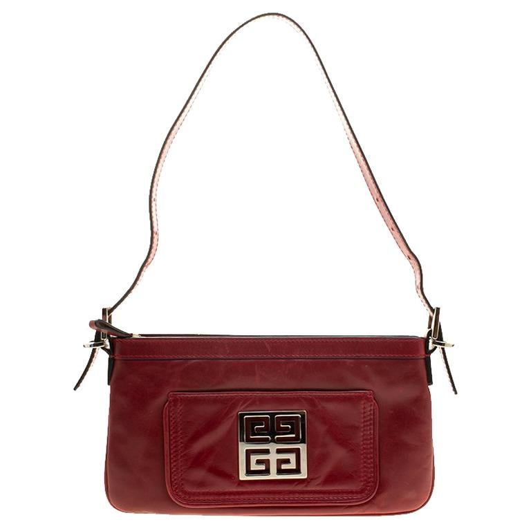 Givenchy Red Leather Logo Shoulder bag For Sale at 1stDibs