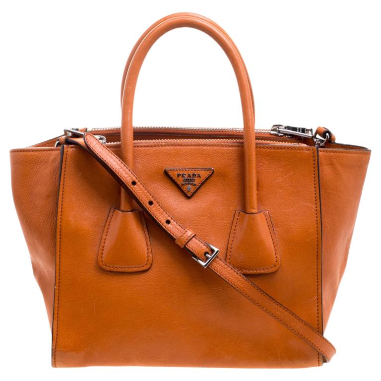 Prada Orange Leather Double Zip Tote For Sale at 1stDibs