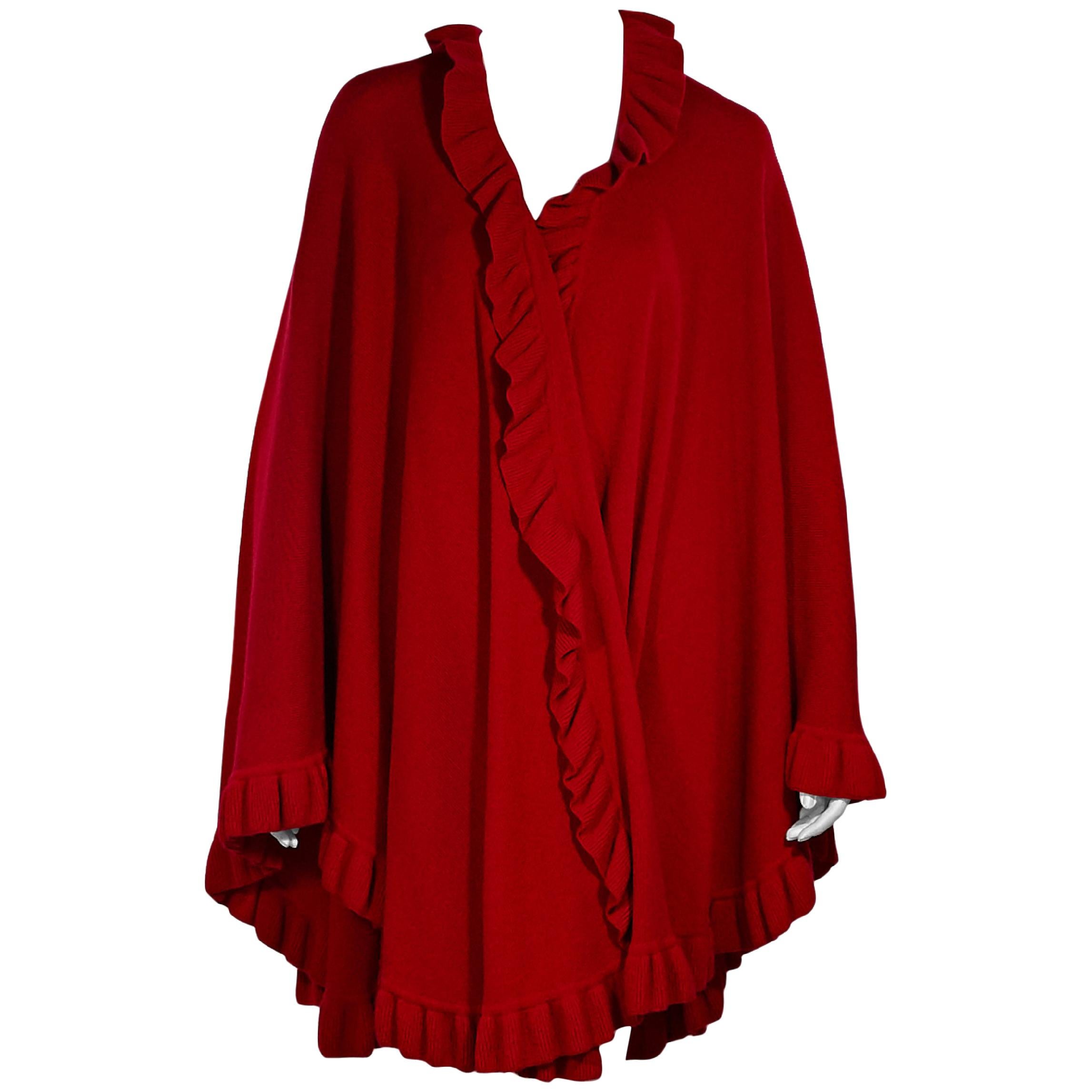Red Vintage Givenchy Ruffle Cashmere Cape For Sale at 1stDibs