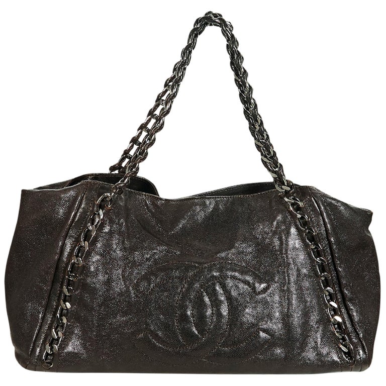 Chocolate Brown Chanel Leather Tote Bag For Sale at 1stDibs