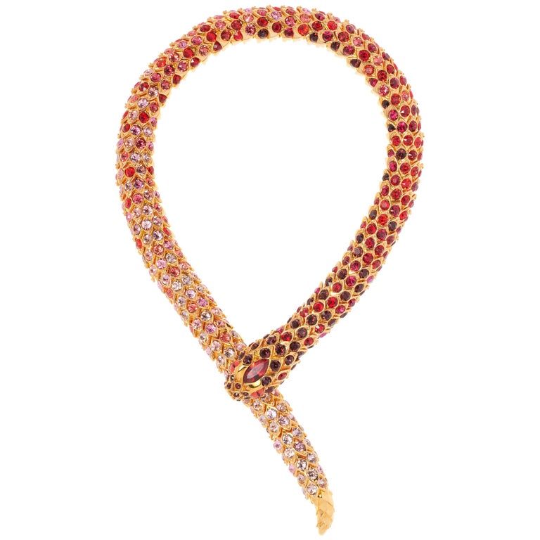 Simon Harrison Limited Edition Gold Red Ombre Crystal Snake Necklace at ...