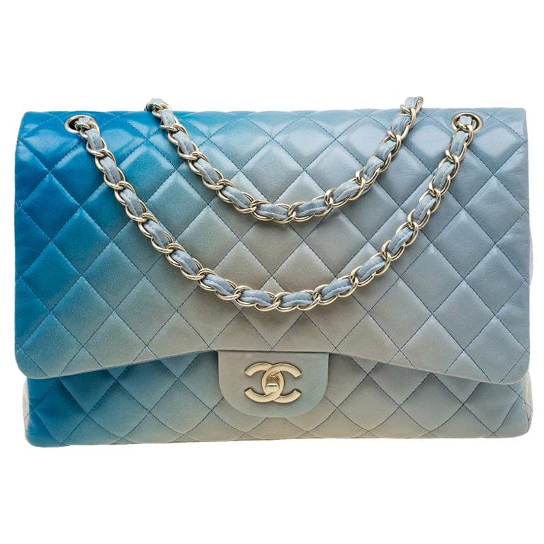 Chanel Blue Ombre Quilted Leather Maxi Classic Single Flap Bag For Sale ...