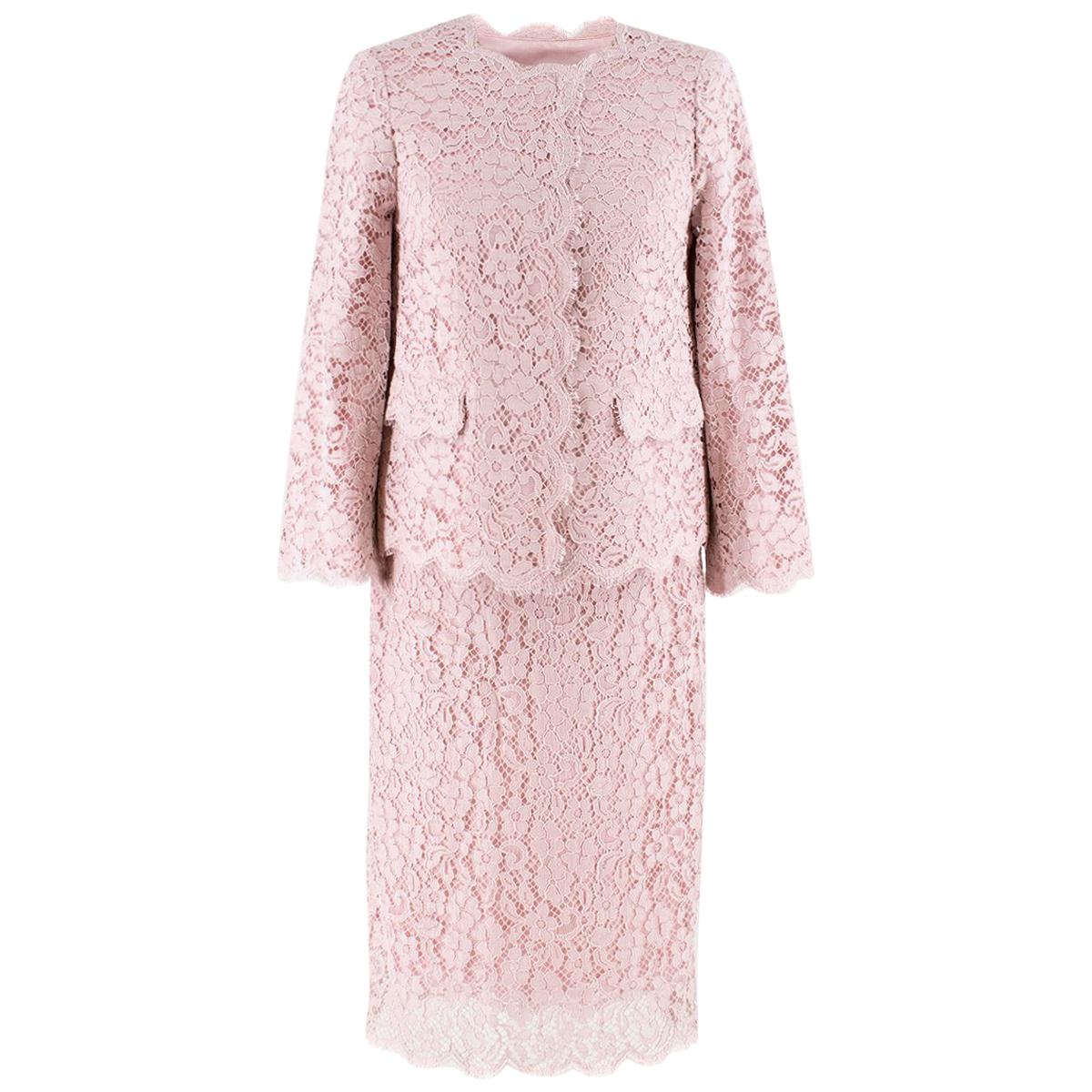 Dolce and Gabbana Blush Pink Lace Jacket and Skirt Set US 2 For Sale at ...
