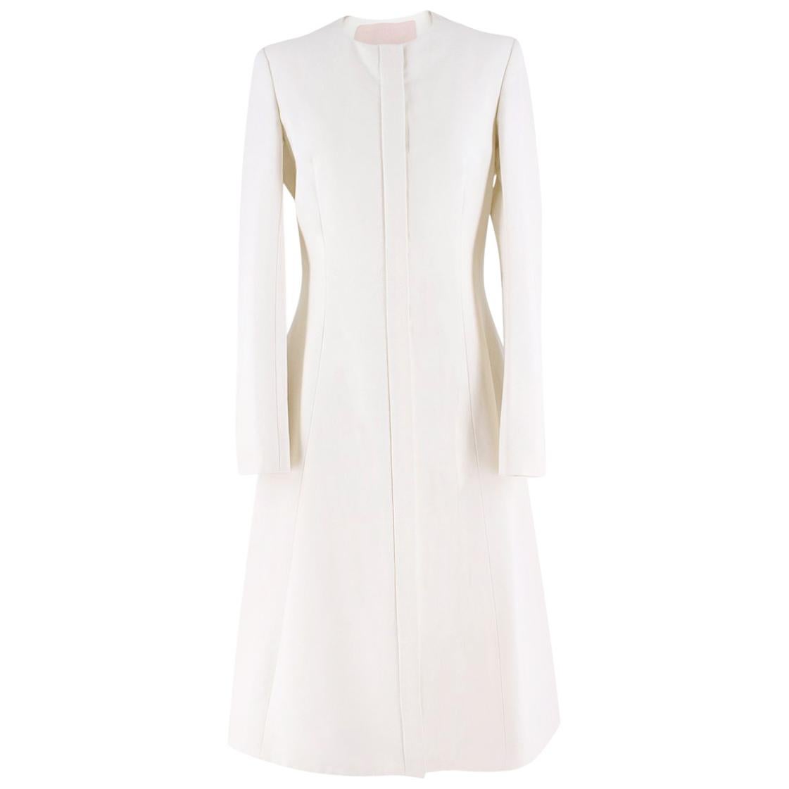 Brock Collection white collarless faille coat US 6 For Sale at 1stDibs