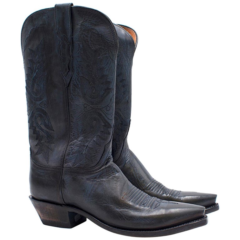 Lucchese Bootmaker Pointed Blue Leather Western Boots US 8.5 at 1stDibs