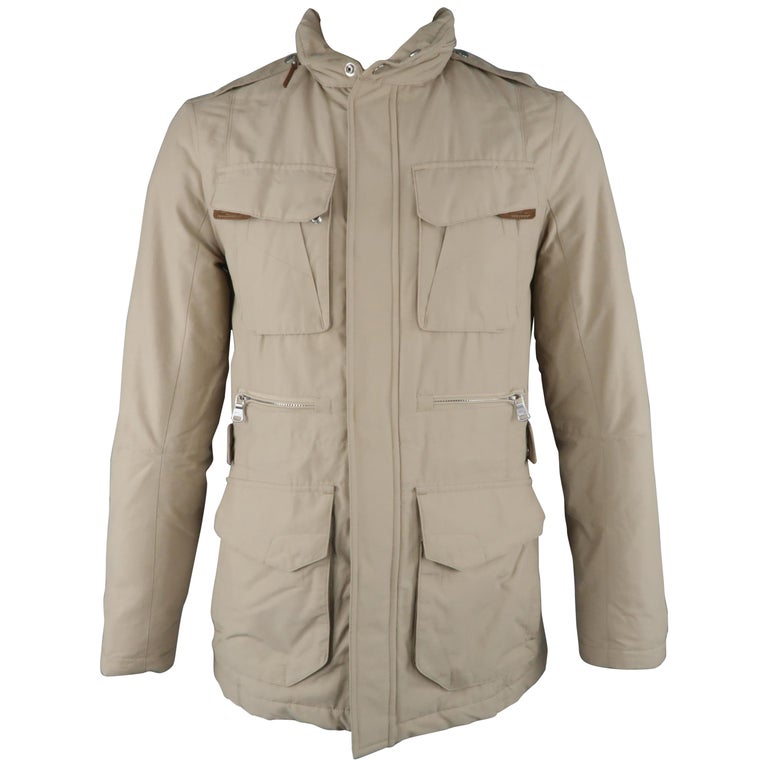 RALPH LAUREN S Khaki Solid Nylon Zip and Snaps Jacket at 1stDibs