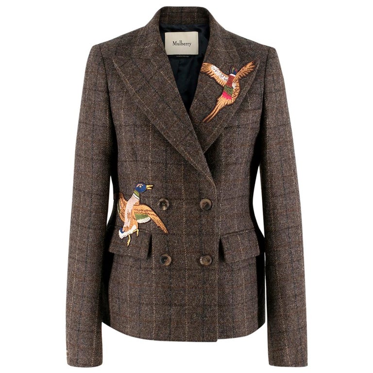 Mulberry game-applique double-breasted wool-tweed jacket US 6 For Sale ...