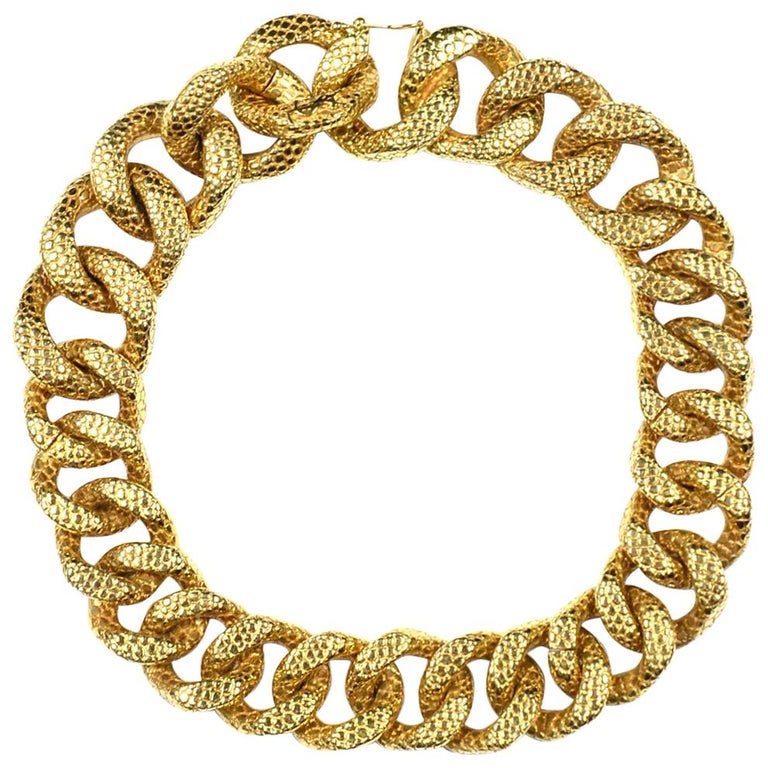 YSL Yves Saint Laurent Gold Plated Stingray Effect Chain Link Necklace ...