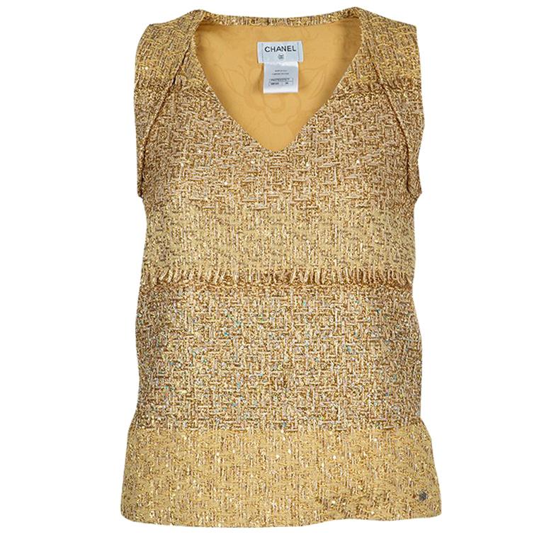Chanel Metallic Gold Sleeveless Top S For Sale at 1stDibs | chanel ...