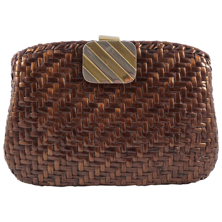 Rodo Italian Glazed Mid Brown Wicker Clutch Bag with Gold and Silver ...