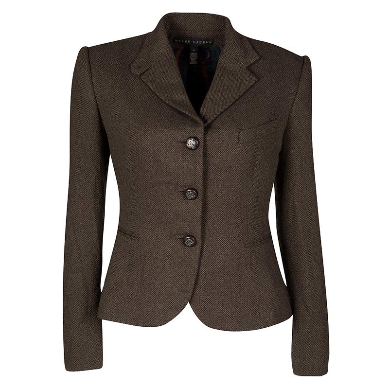 Ralph Lauren Brown Cashmere Contrast Lined Blazer M For Sale at 1stDibs