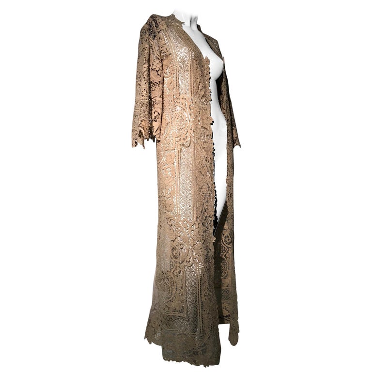 Handmade Cotton Victorian Lace Appliqué on Net Duster Jacket W/ Corset ...