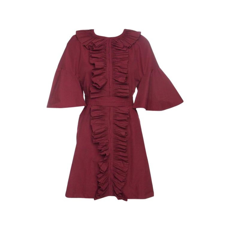 Fendi Red Ruffled Trim Flared Sleeve Belted Cocktail Dress S For Sale ...